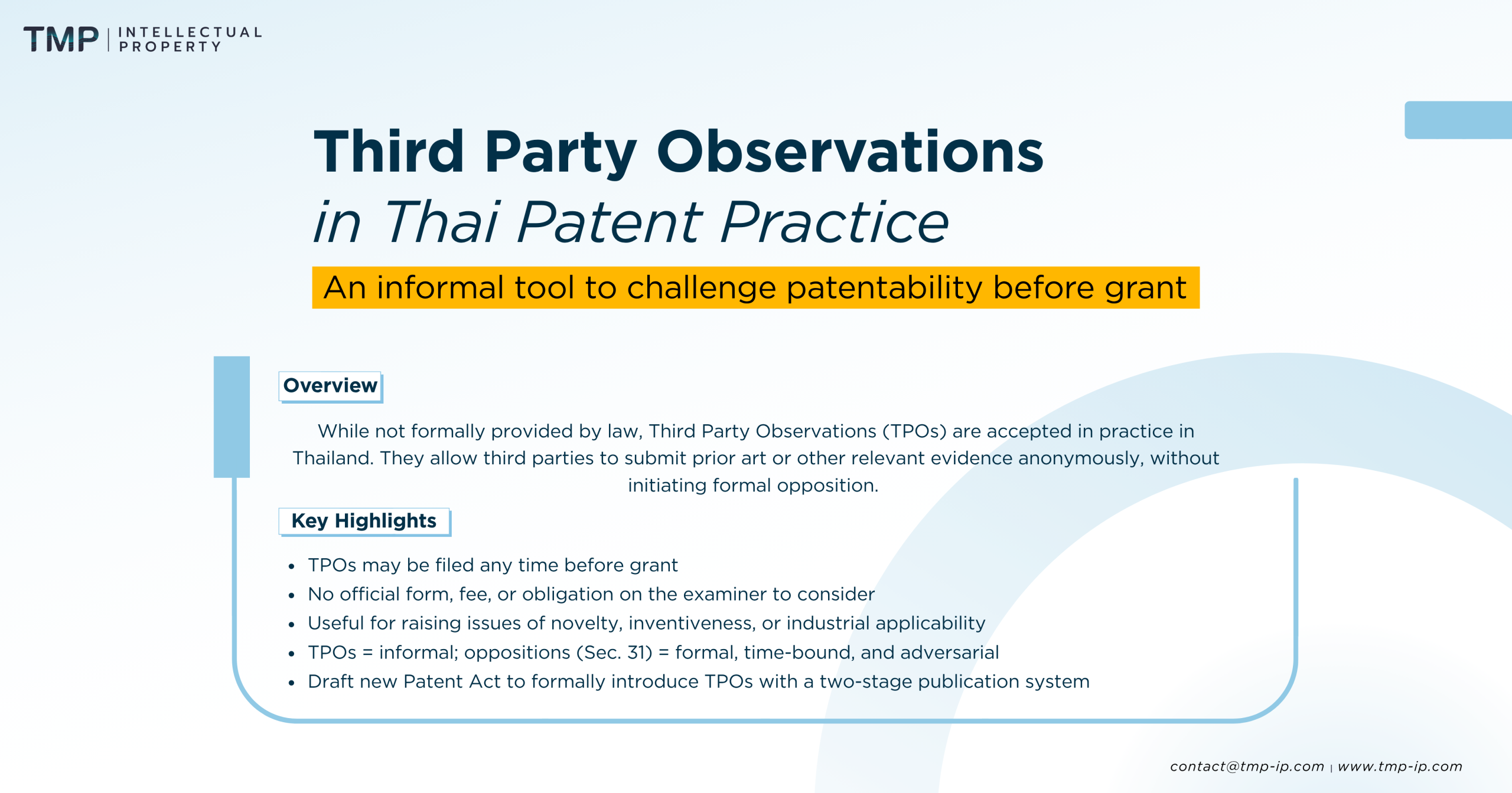 Third party observations during patent prosecution in Thailand - TMP Intellectual Property